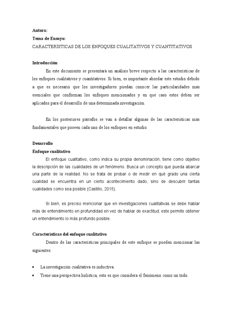 Ensayo 1 Características de Los Enfoques Cualitativo y Cuantitativo Octubre 29 | PDF ...