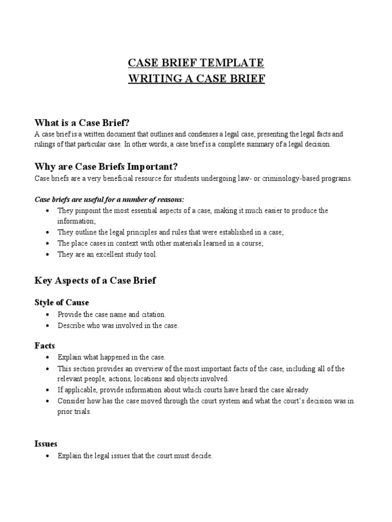 Case Brief Template #2z47mc7!07!22 07 | PDF | Precedent | Brief (Law)