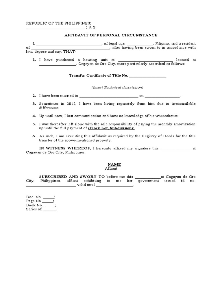 Affidavit of Personal Circumstances | PDF