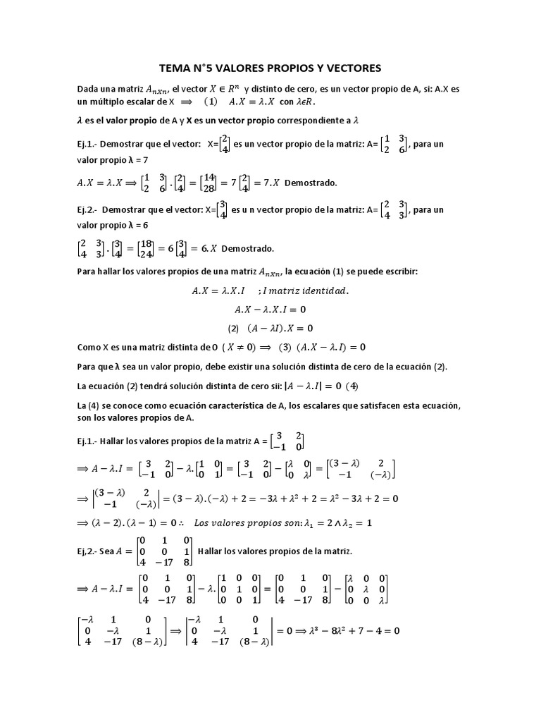 Tema 5 Valores y Vectores P. | PDF | Valores propios y vectores propios | Álgebra lineal