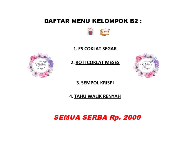 Daftar Menu Kelompok b2 | PDF