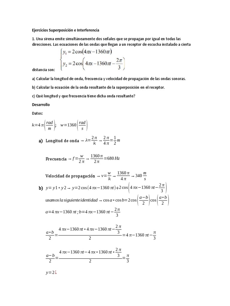 Ejercicios Superposición e Interferencia | PDF | Longitud de onda | Frecuencia