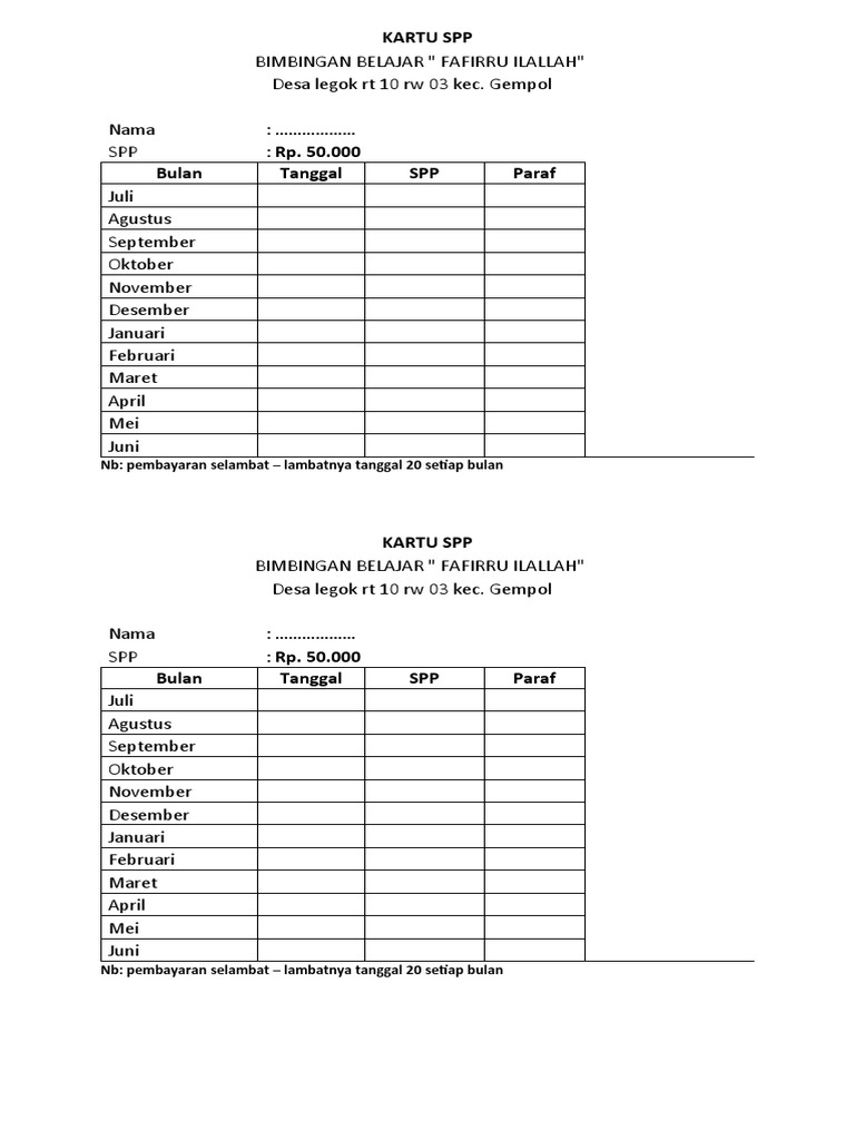 Contoh Format SPP Les | PDF
