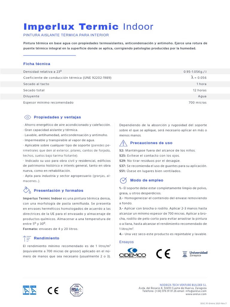 Ficha Técnica Pintura Térmica para Interior Imperlux Termic Indoor ...