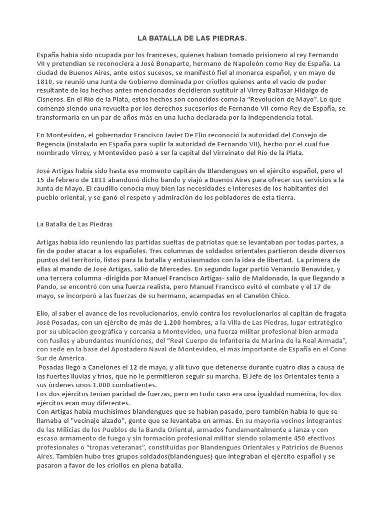 Texto Batalla de Las Piedras | PDF | Clásicos