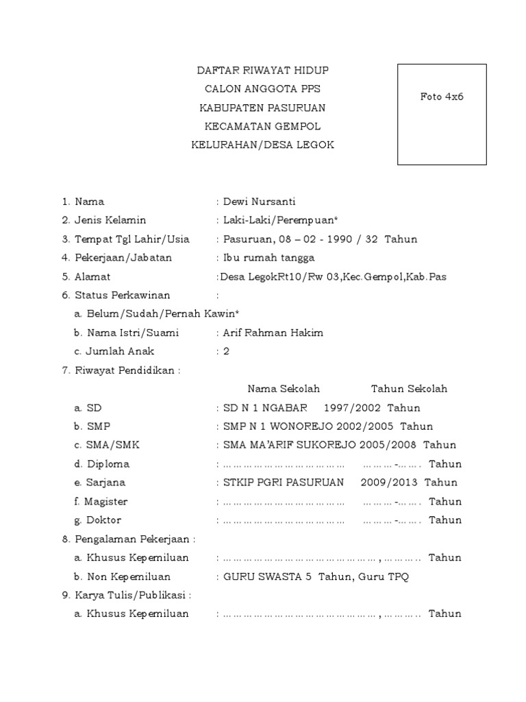 Contoh Daftar Riwayat Hidup PPS | PDF
