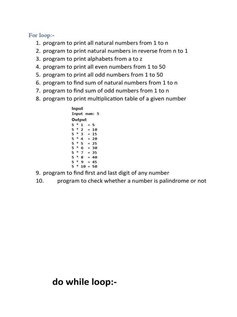 Loops C Pdf Numbers Natural Number 