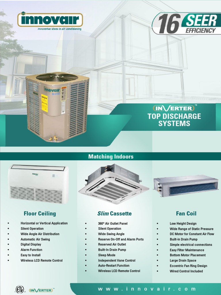 Innovair Top Discharche 16 SEER Inverter System Brochure English | PDF ...