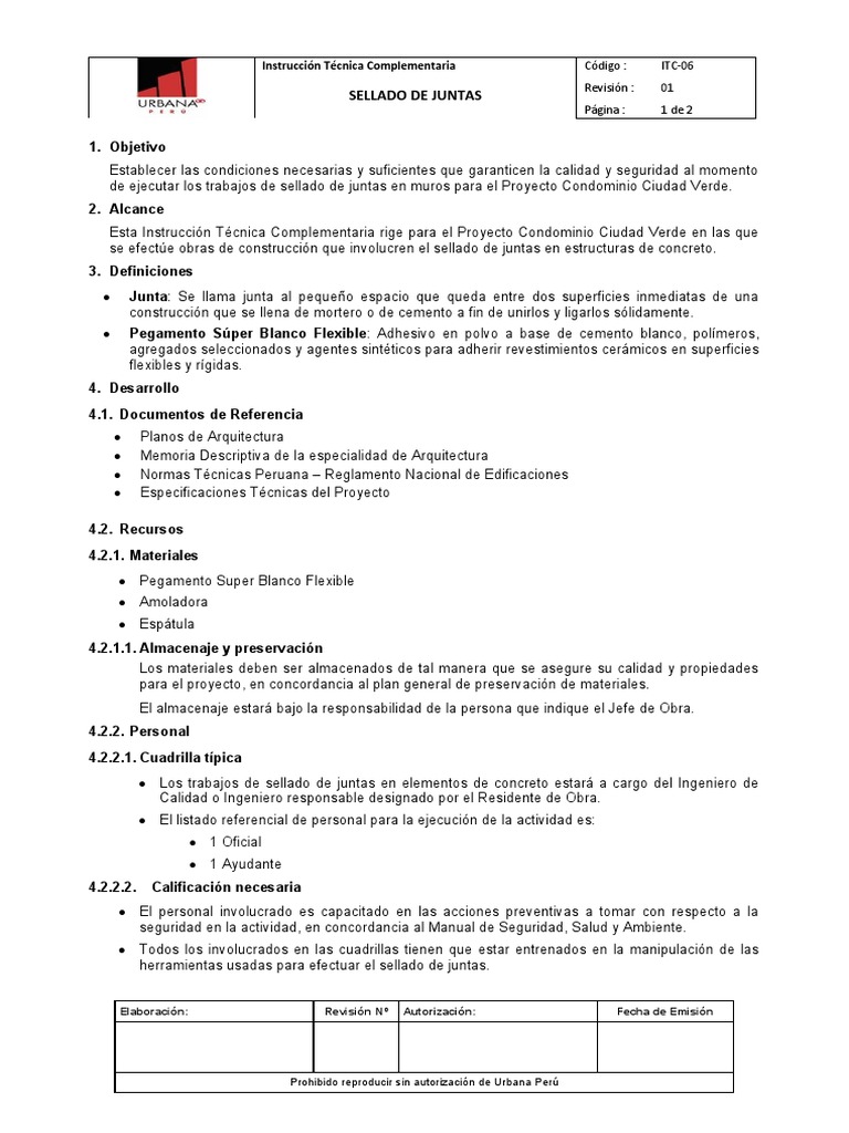 Sellado de Juntas en Concreto: ITC-06 | PDF | Hormigón