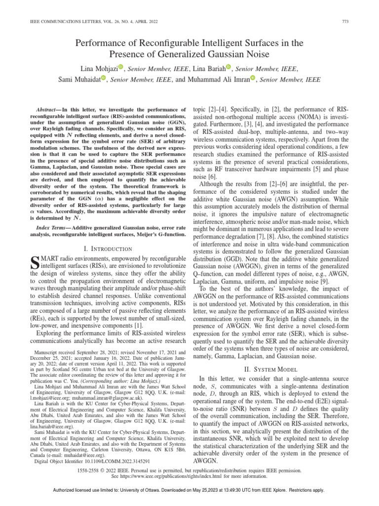 Performance of Reconfigurable Intelligent Surfaces in The Presence of ... Performance of Reconfigurable Intelligent Surfaces in The Presence of ...
