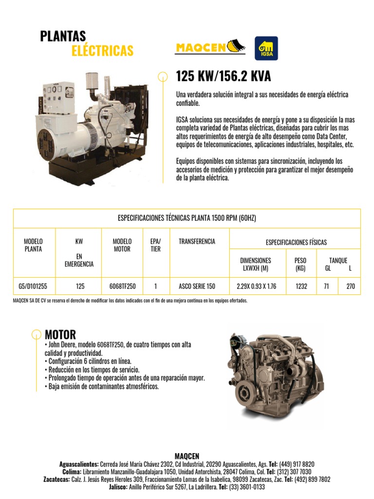 Generador John Deere Ac G7500h Precio Y Especificaciones Pdf