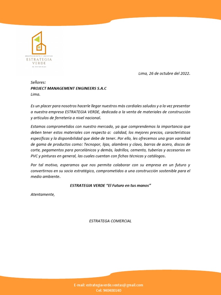 Carta de Presentacion A Project Management Engineers S.A | PDF