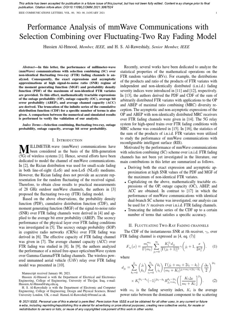 19 Performance Analysis Of Mmwave Communications With Selection Combining Over Fluctuating Two