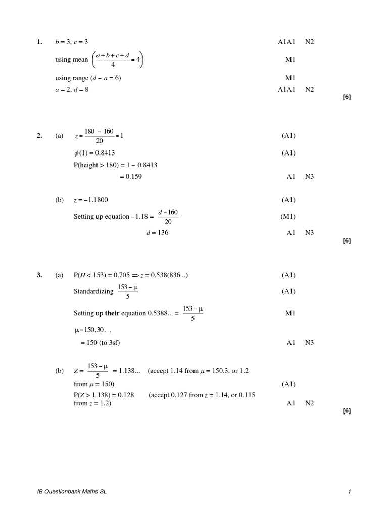 IB Maths SL Questionbank Solutions | PDF | Statistical Theory | Statistics