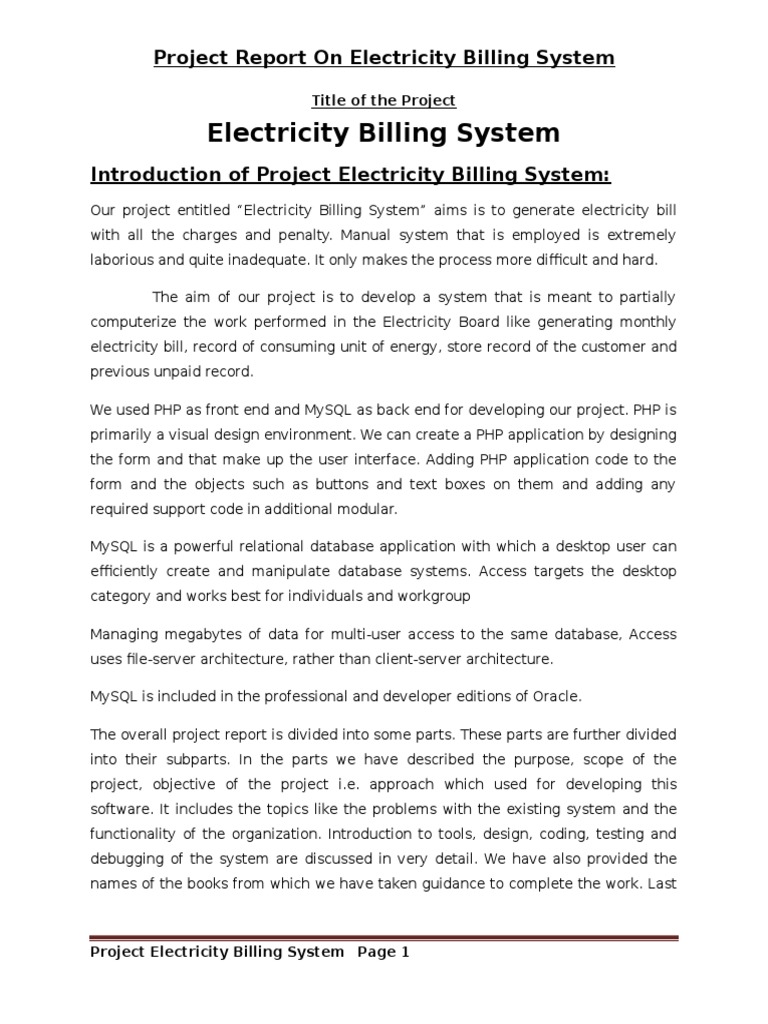 Php And Mysql Project On Electricity Billing System Pdf Relational Database Databases