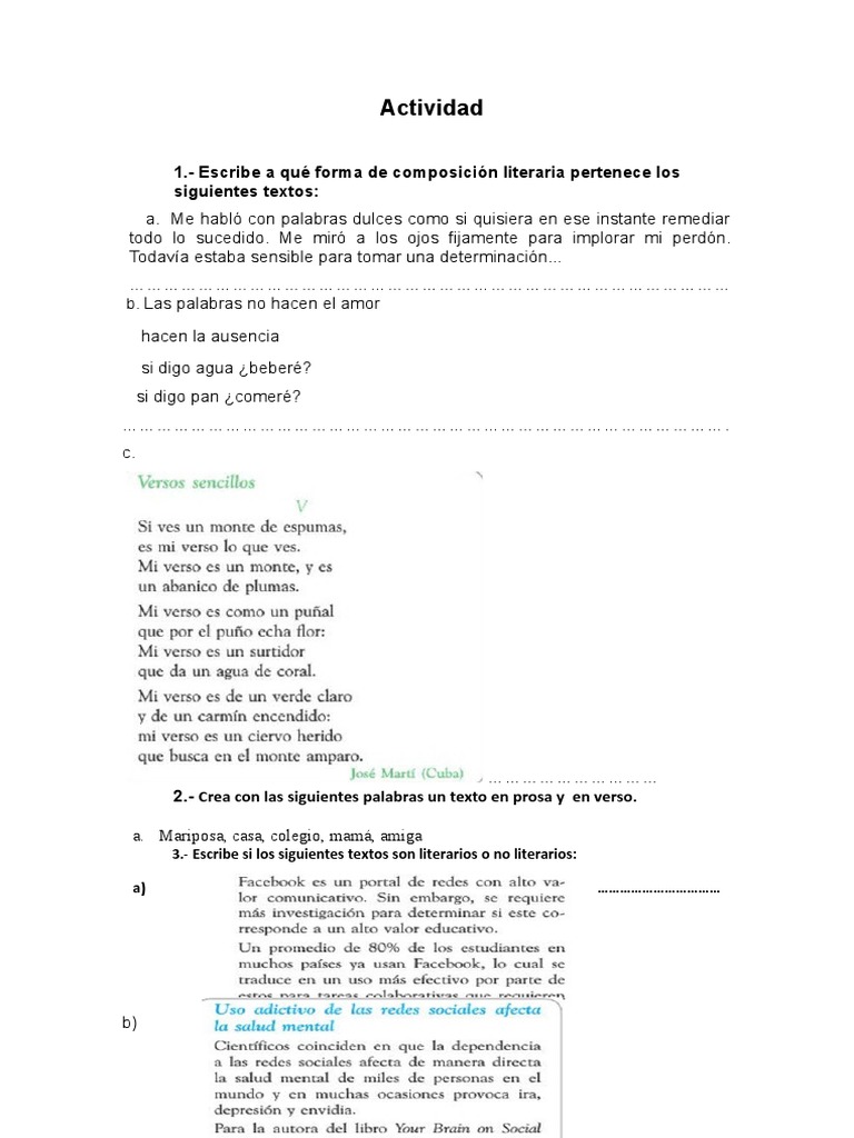 Ejercicios de Prosa y Verso para Secundaria | PDF