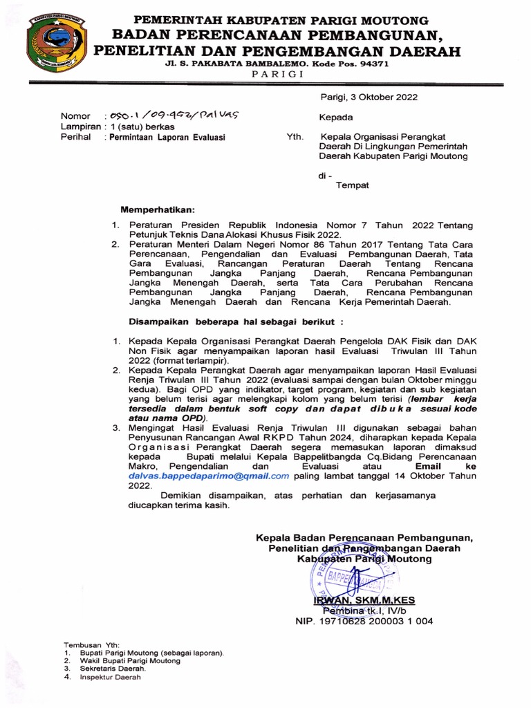 Surat Evaluasi TW III 2022 | PDF Surat Evaluasi TW III 2022 | PDF