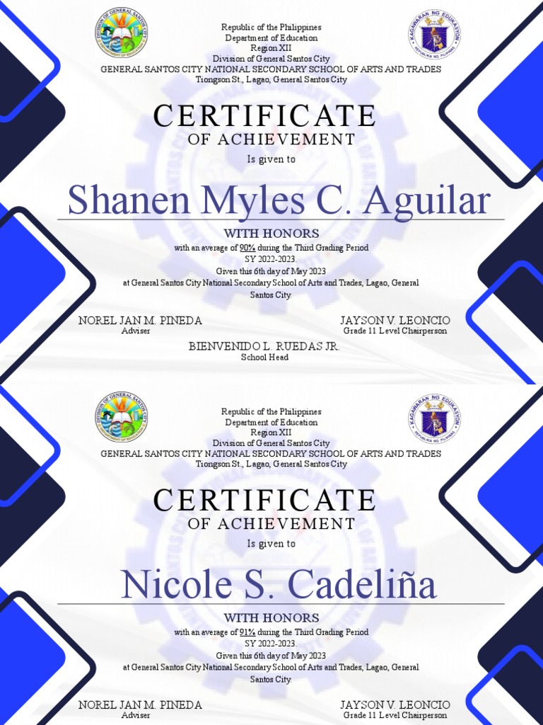 Final Certificate For Honors | PDF | Asia | Government Institutions