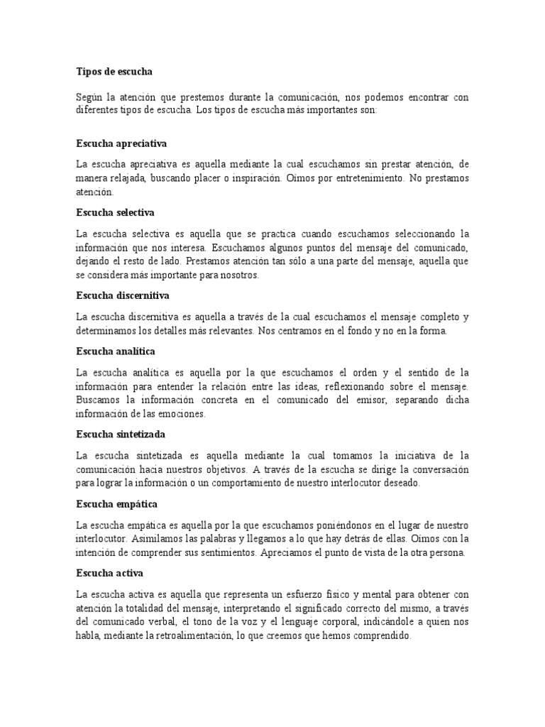 Tipos de Escucha | PDF