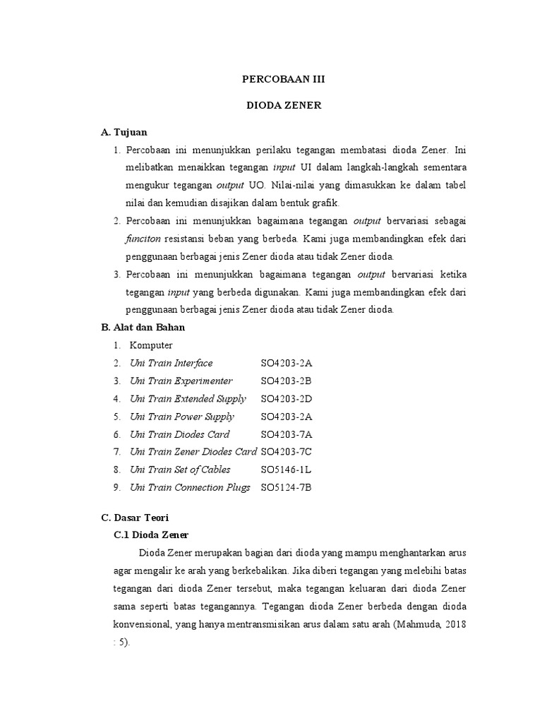 Karakteristik dan Aplikasi Dioda Zener | PDF