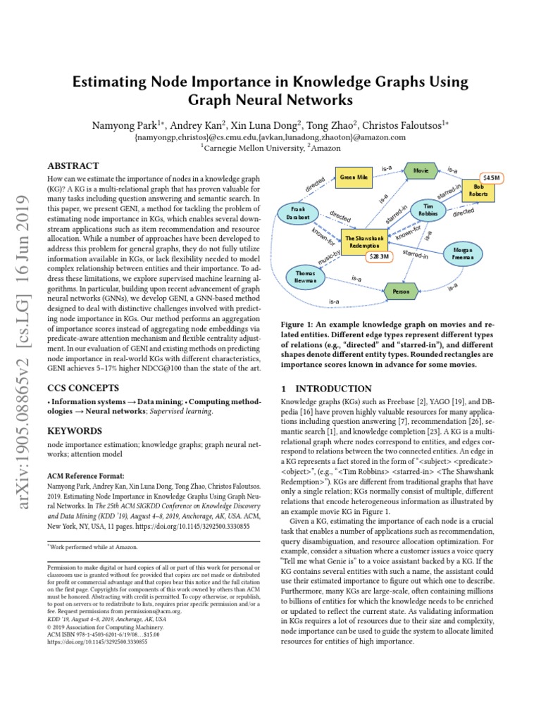 2019 - Park - Estimating Node Importance in Knowledge Graphs Using Graph Neural Networks ...