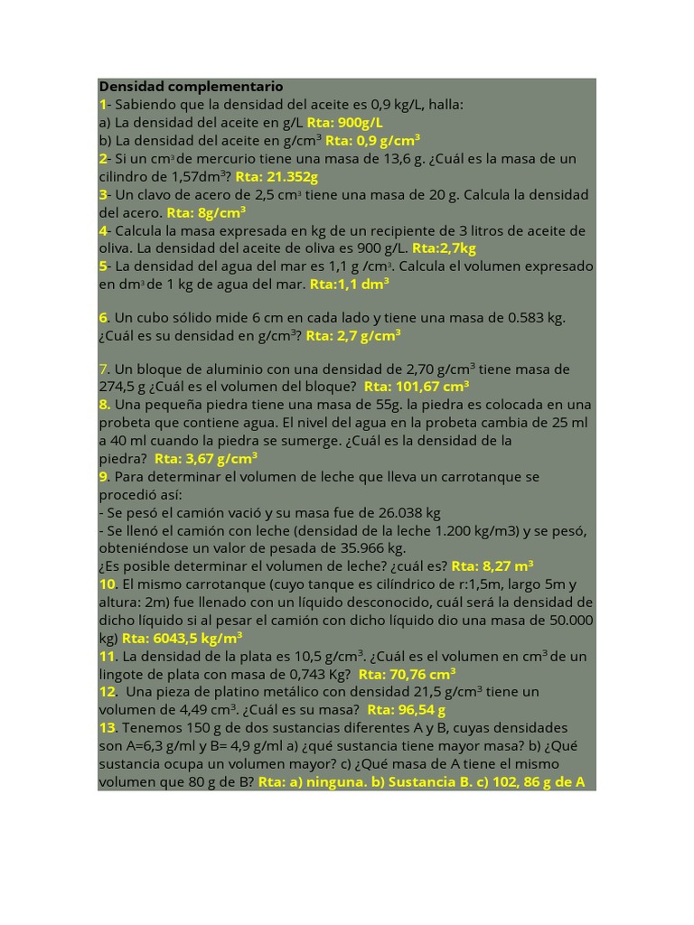 Densidad Complementario | PDF