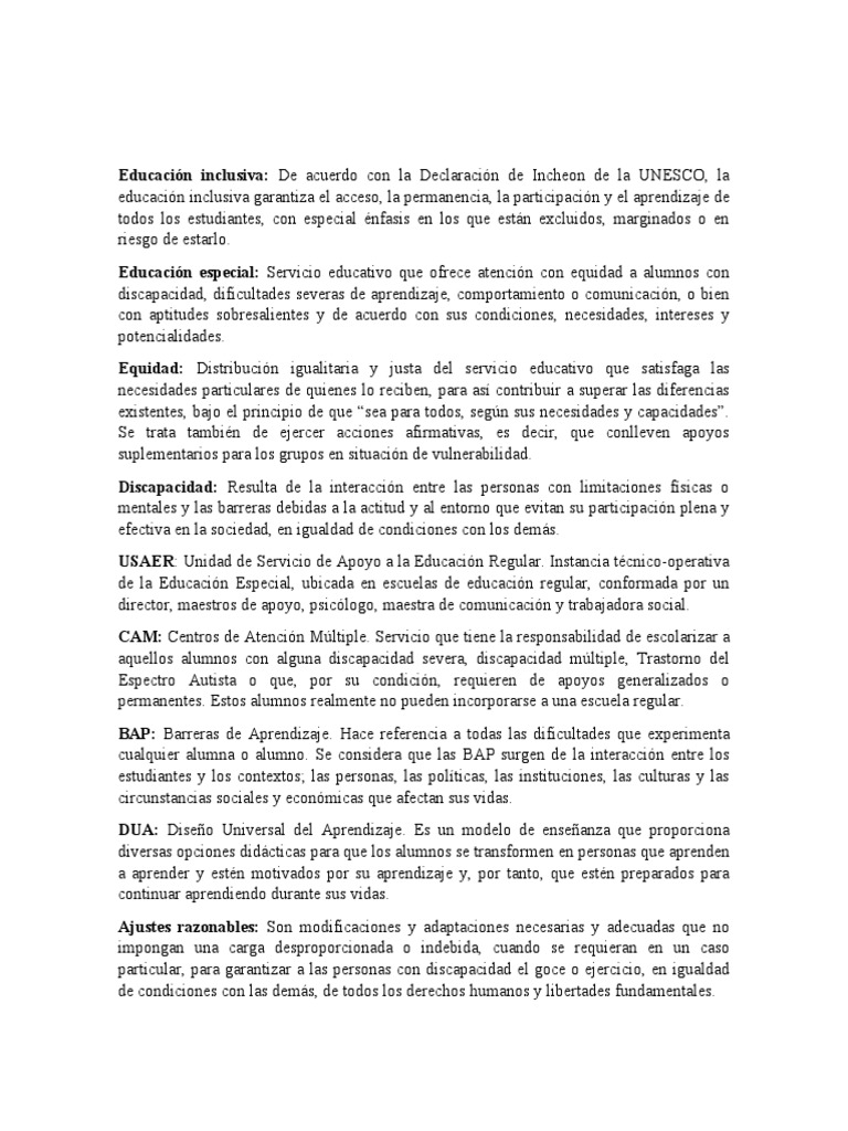 Educación inclusiva Glosario | PDF