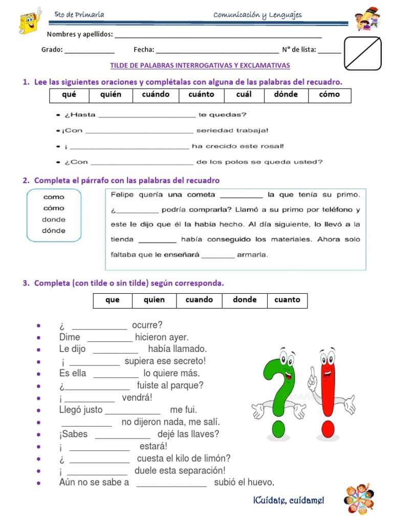 Activ. Tilde de Palabras Interrogativas y Exclamativas | PDF