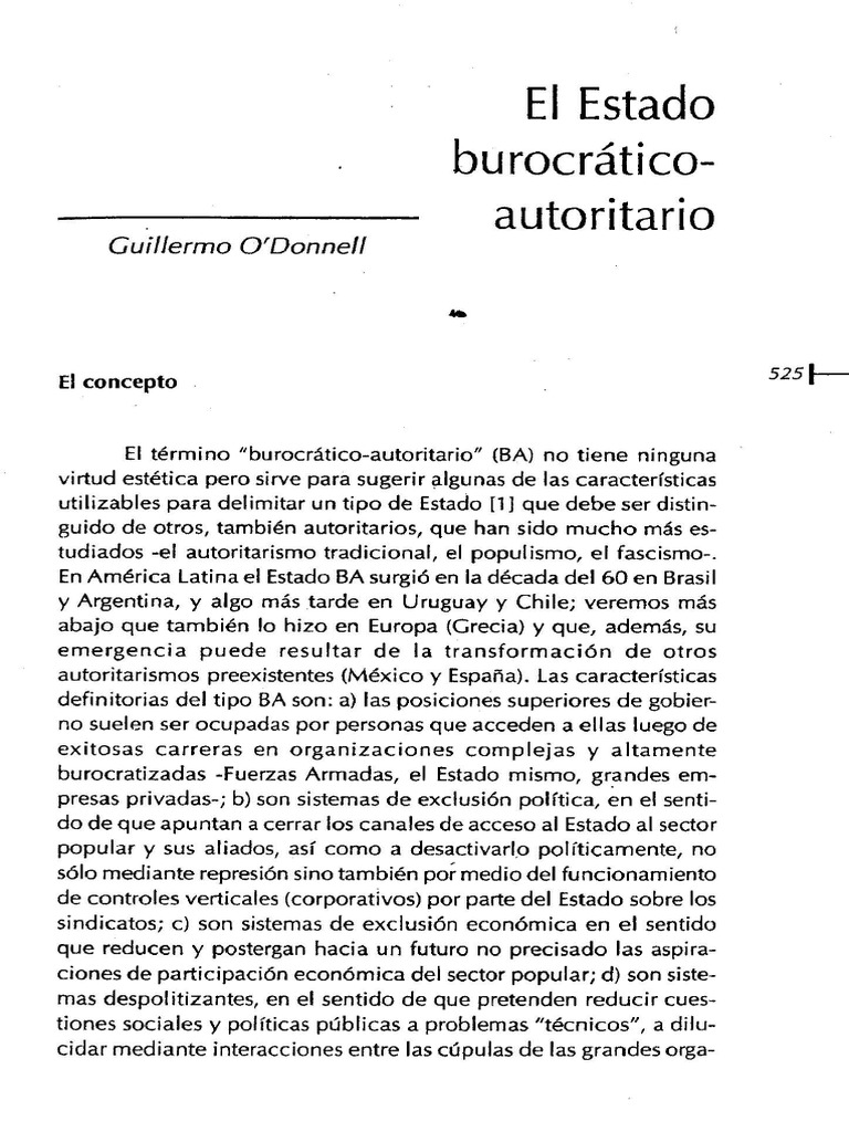 O'DONNELL Guillermo El Estado Burocrático Autoritario | PDF