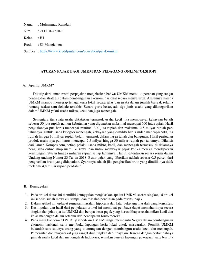 Muhammad Ramdani - 2111102431023 - H1 - Literasi Pajak | PDF