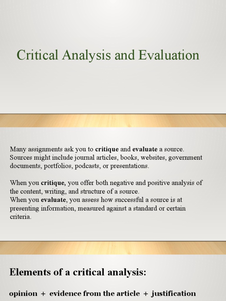 Critical Analysis and Evaluation | PDF