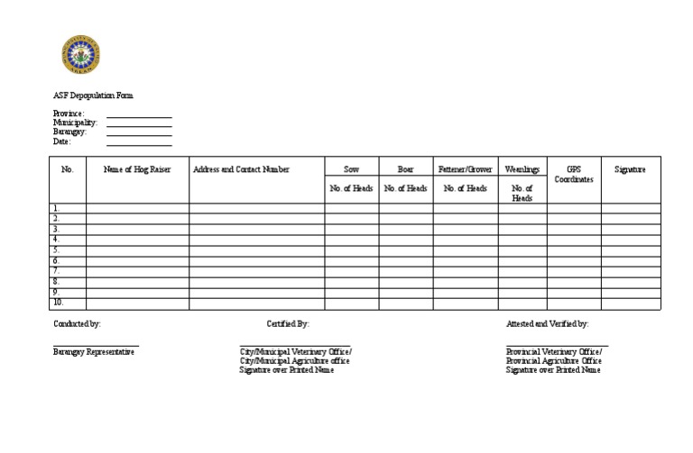 ASF Depopulation Form | PDF