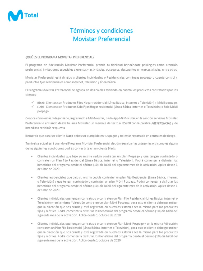 TyC Movistar Preferencial Oct20 | PDF | Finanzas y dinero | Derecho