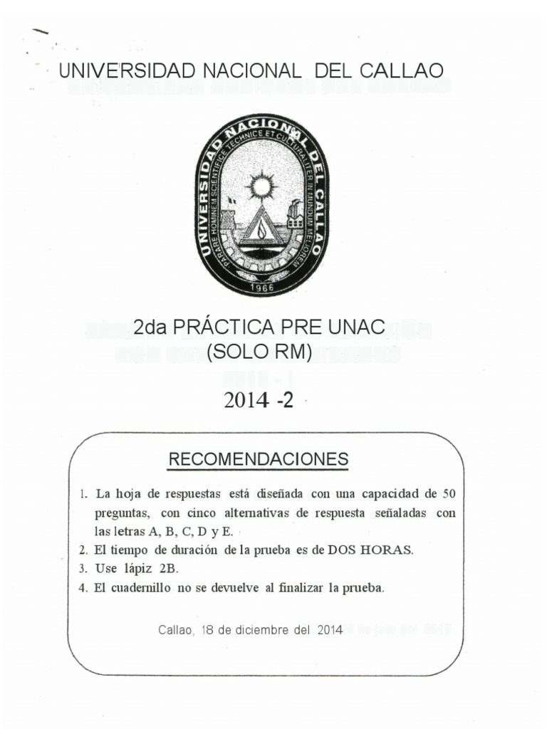 2da Práctica Pre UNAC (2014-II) | PDF