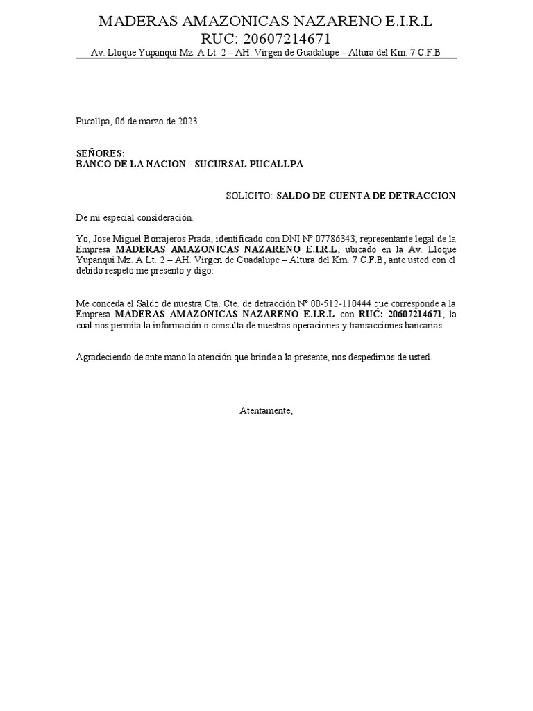 Carta Banco de La Nacion | PDF