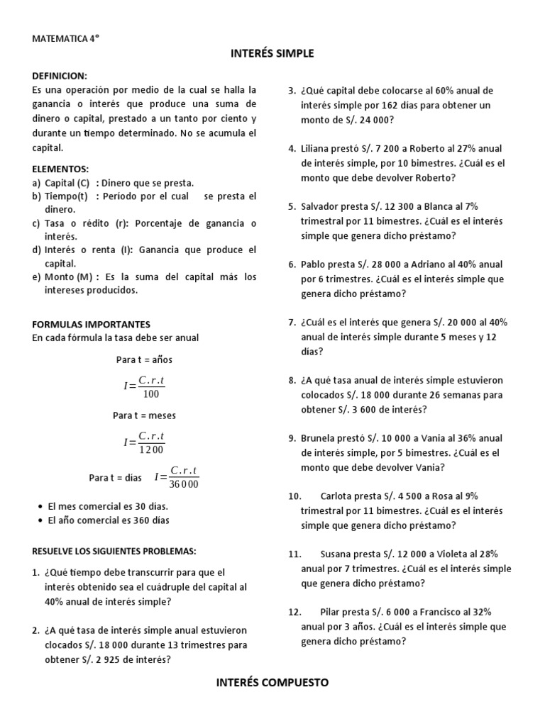 Interes Simple y Compuesto 4° | PDF | Interés | Interés compuesto
