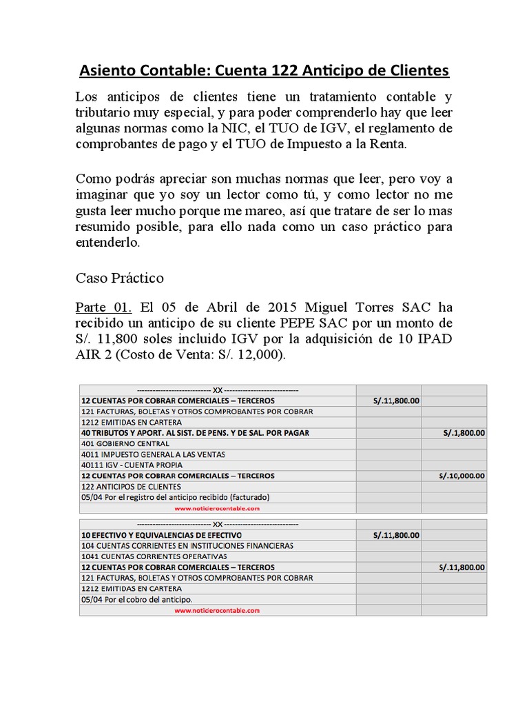 Asiento Contable - Anticipo | PDF