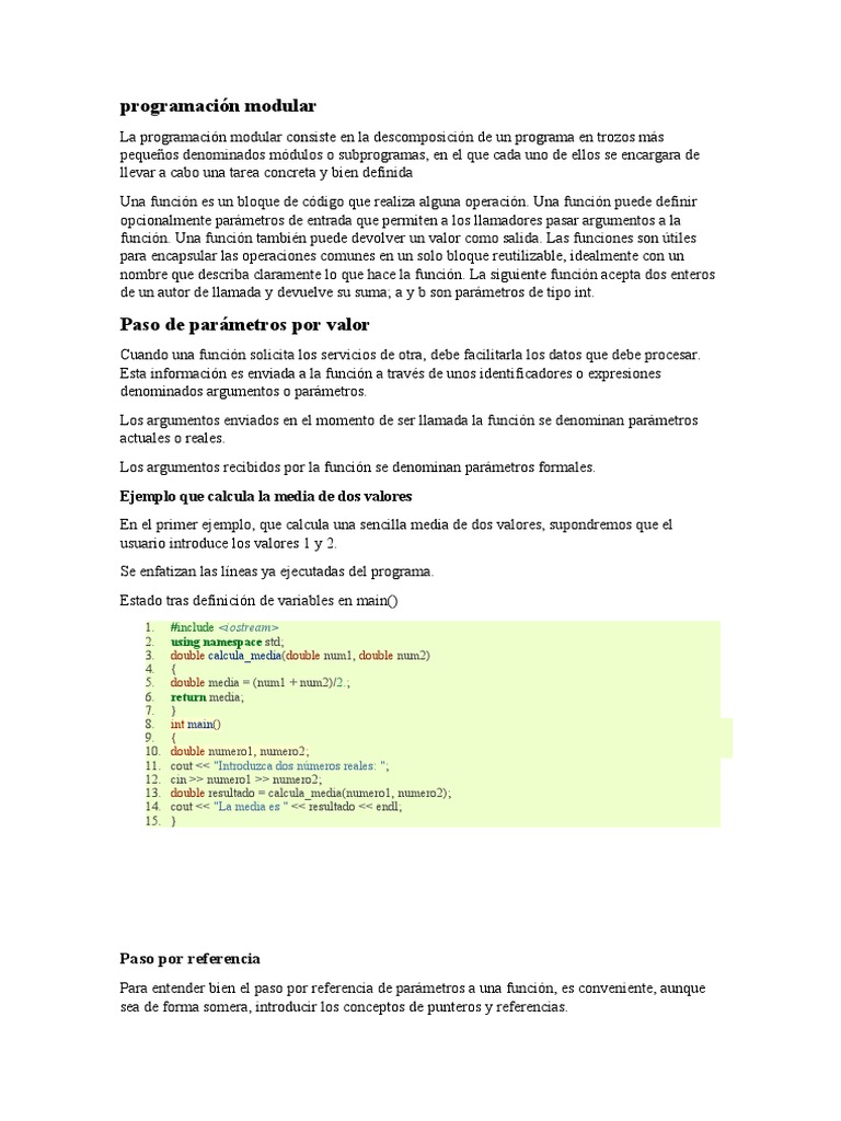 Programación Modular | PDF | Puntero (Programación de computadora) | Función (Matemáticas)