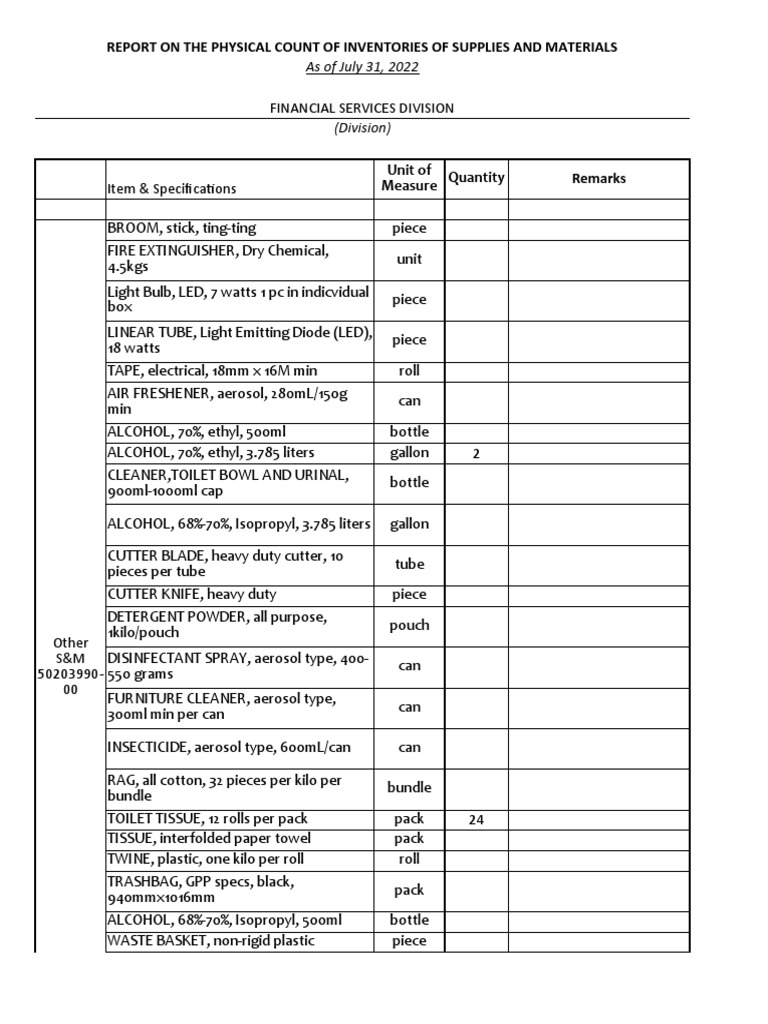 Physical Inventory On Current Supplies 2022 (FSD) | PDF | Usb | Equipment