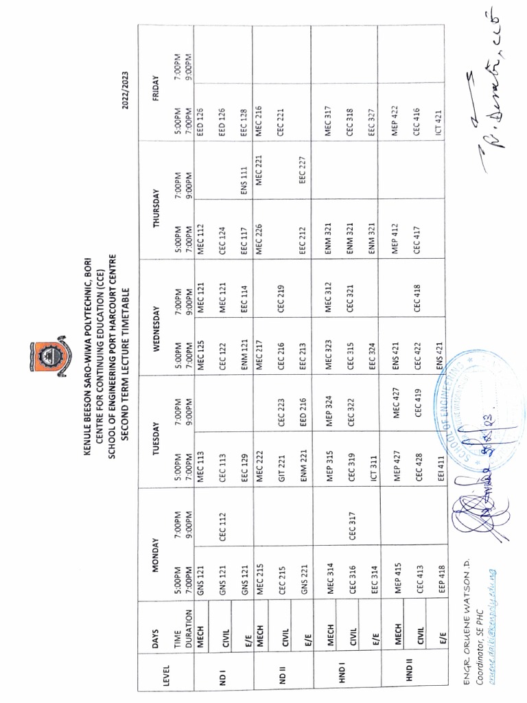 Lecture Time Table 2nd | PDF