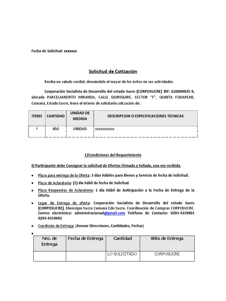 Solicitud de Cotización | PDF