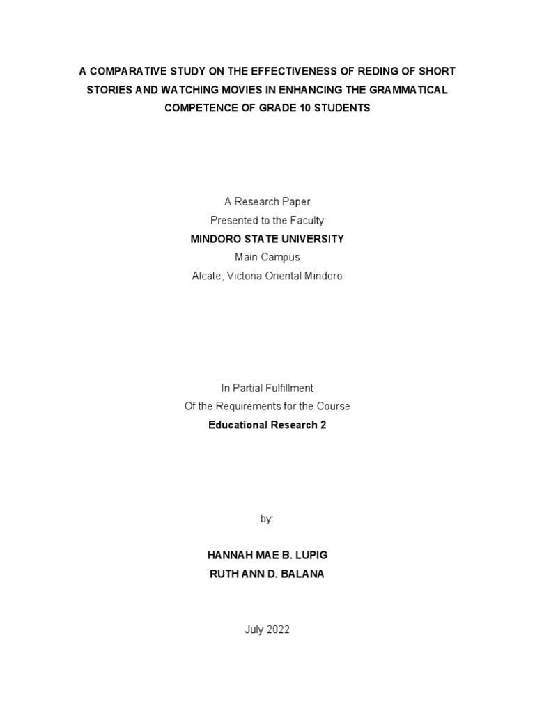 A Comparative Study On The Effectiveness of Reding of Short Stories and ...