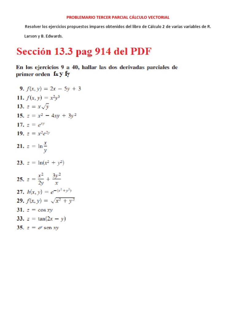 Problemario 3 Parcial 2022 Calculo Vectorial | PDF