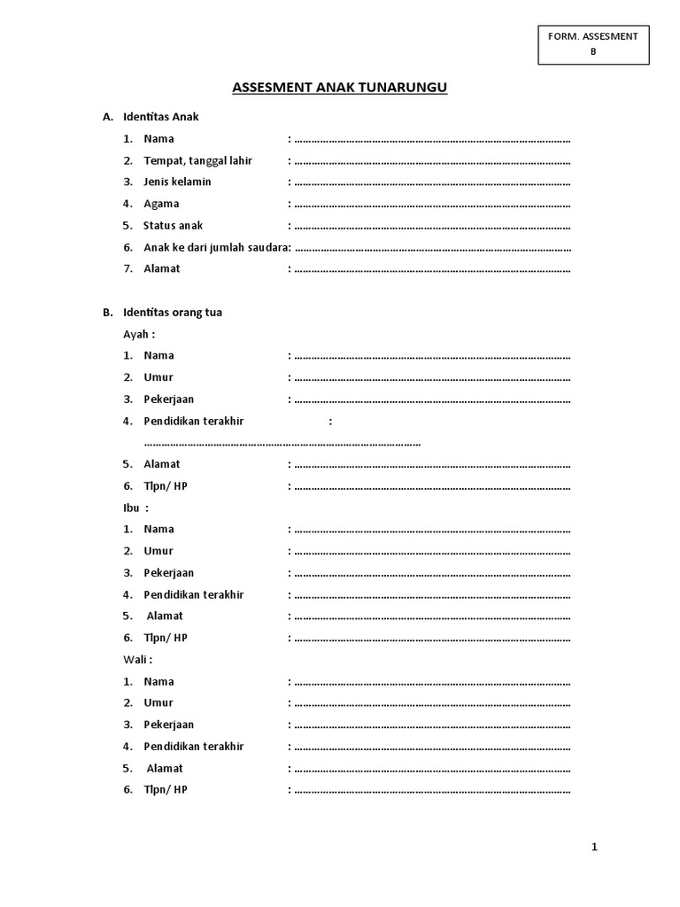 Instrumen Assesment Tunarungu (Form) | PDF | Karier & Perkembangan ...