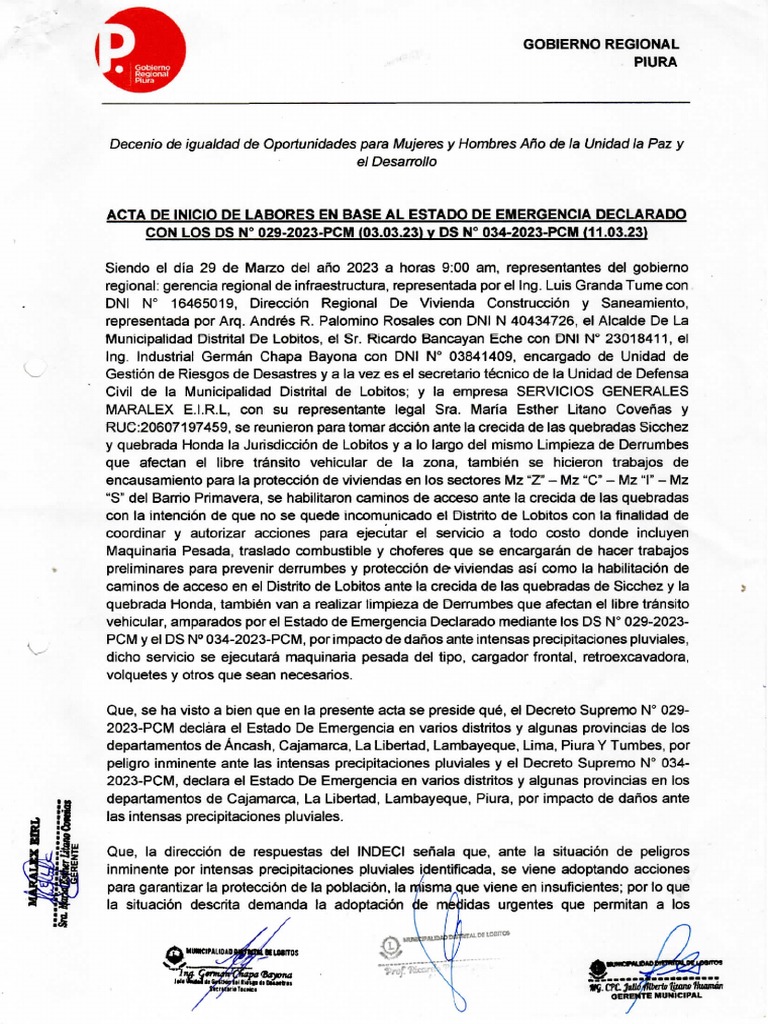 Acta de Inicio de Labores | PDF