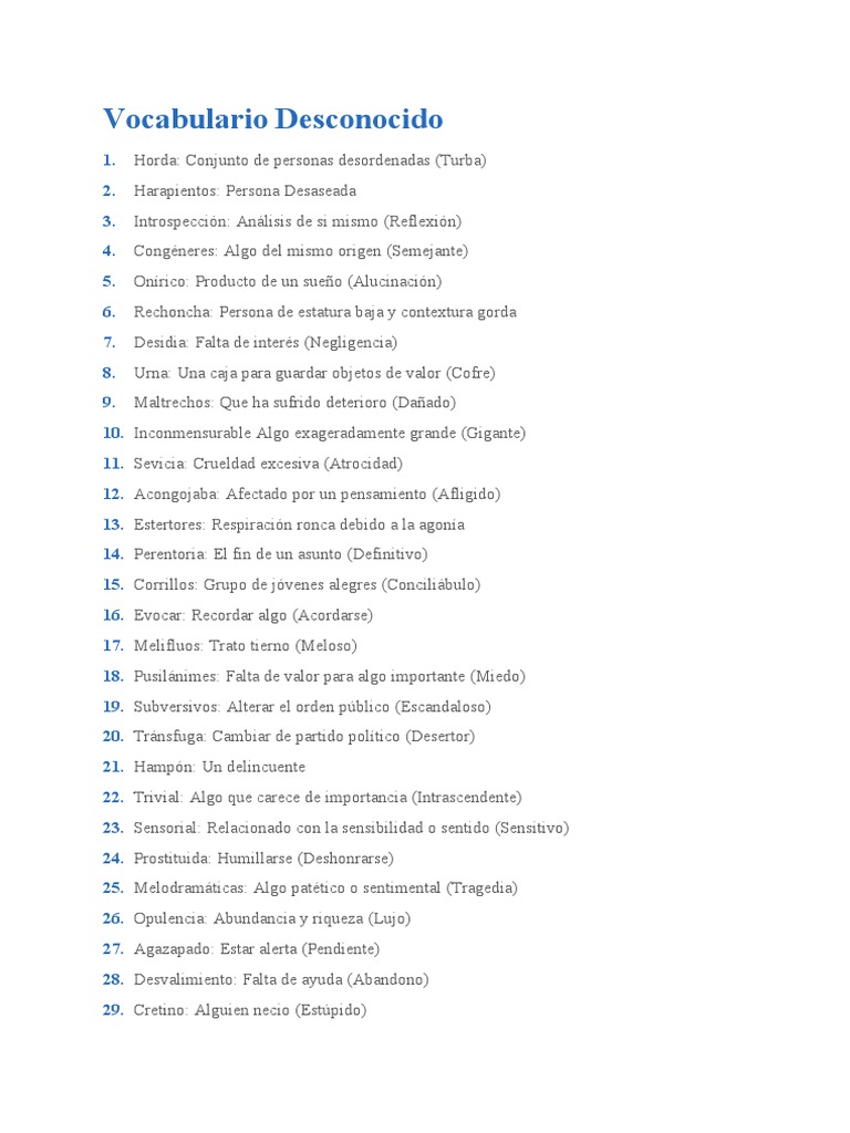 75 Palabras Desconocidas y Significado | PDF