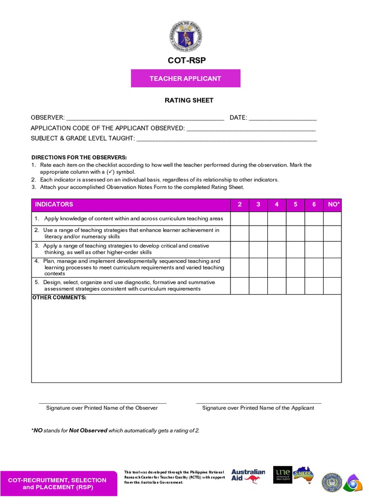 Annex L - COT-RSP Rating Sheet | PDF