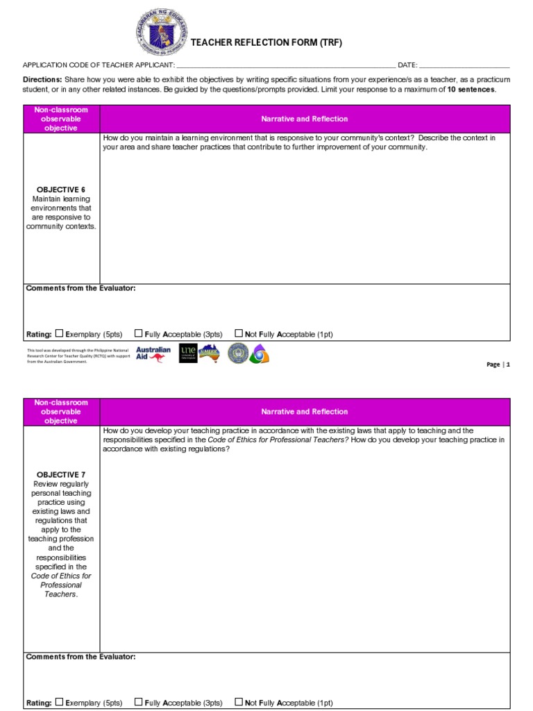 Annex N - Teacher Reflection Form (TRF) | PDF