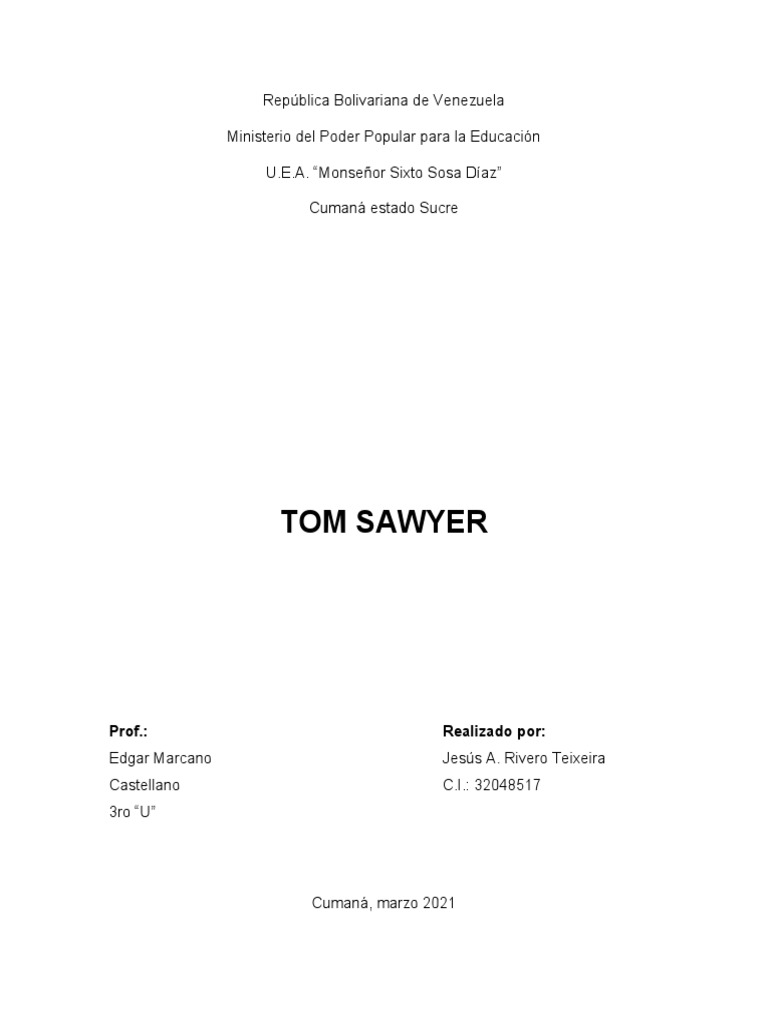 Tom Sawyer | PDF | Las aventuras de Tom Sawyer