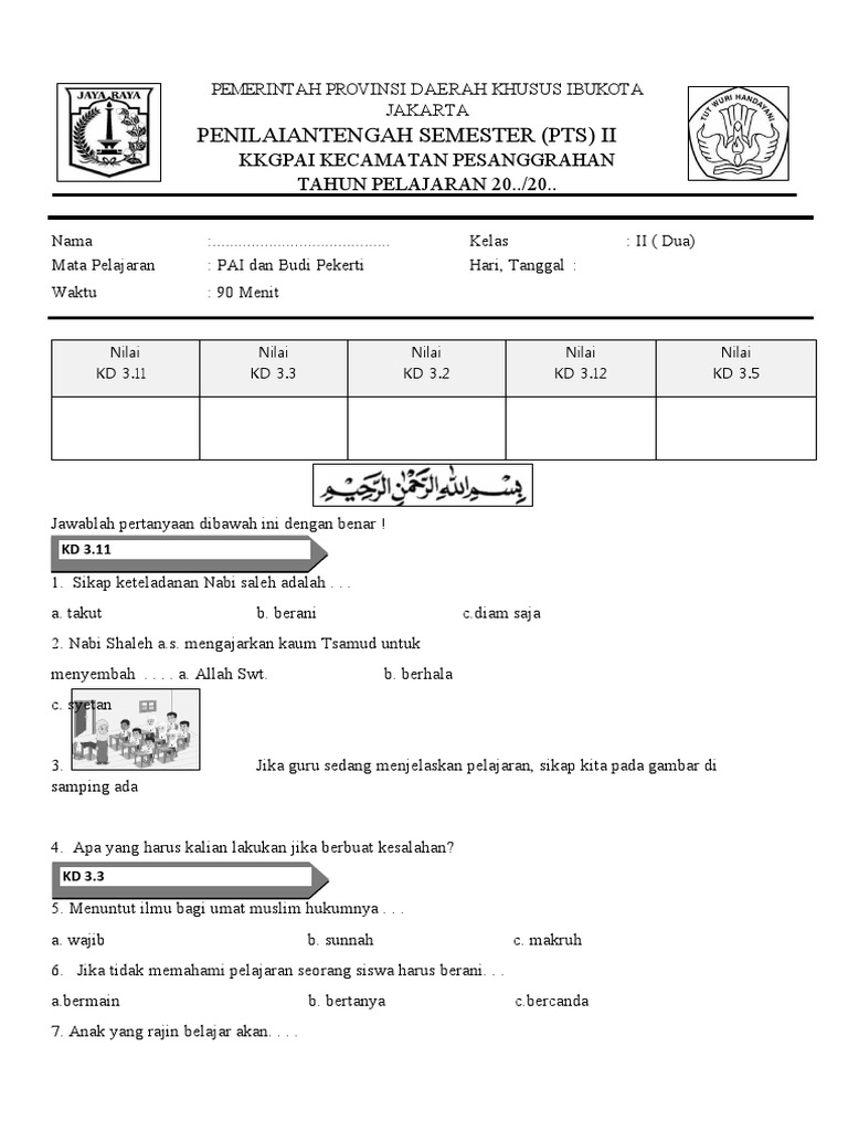 Soal PTS 2 PAI Kelas 2 K13 | PDF